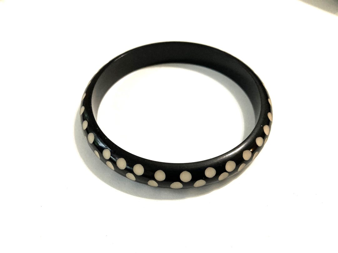 Bakelite Bangle, DOTS, Black and White Bakelite Bangle, Carved Over ...
