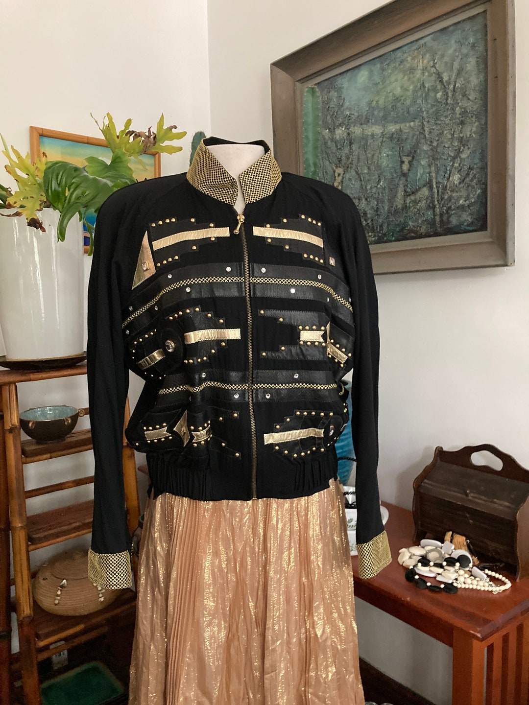 80s, Applique Jacket, Avant Garde Jacket, Size L, Studded Jacket, WITH ...
