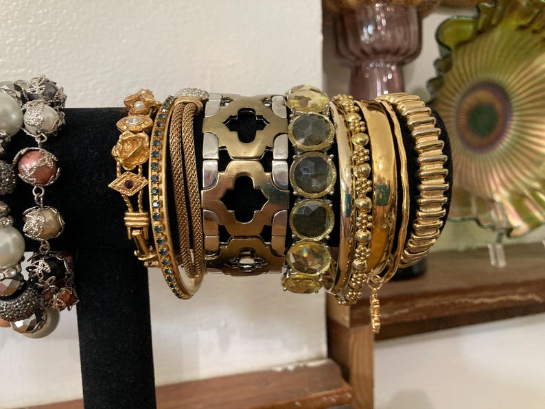 15, Bangle Stack, Pearls, Gold, Crystal, Married Metals, Vintage Monet ...