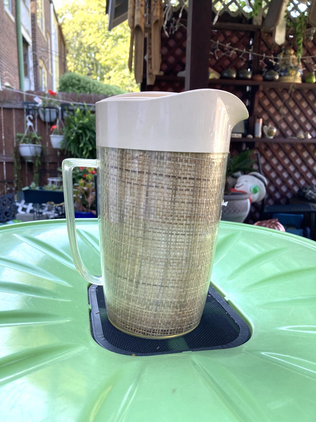 Raffia Melamine Pitcher, Vintage Thermo Plastic, MCM Patio, Raffiaware ...