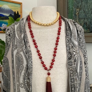3/ Layered Necklaces/ Red and Gold Necklaces/ Necklace Lot/ Coordinated ...