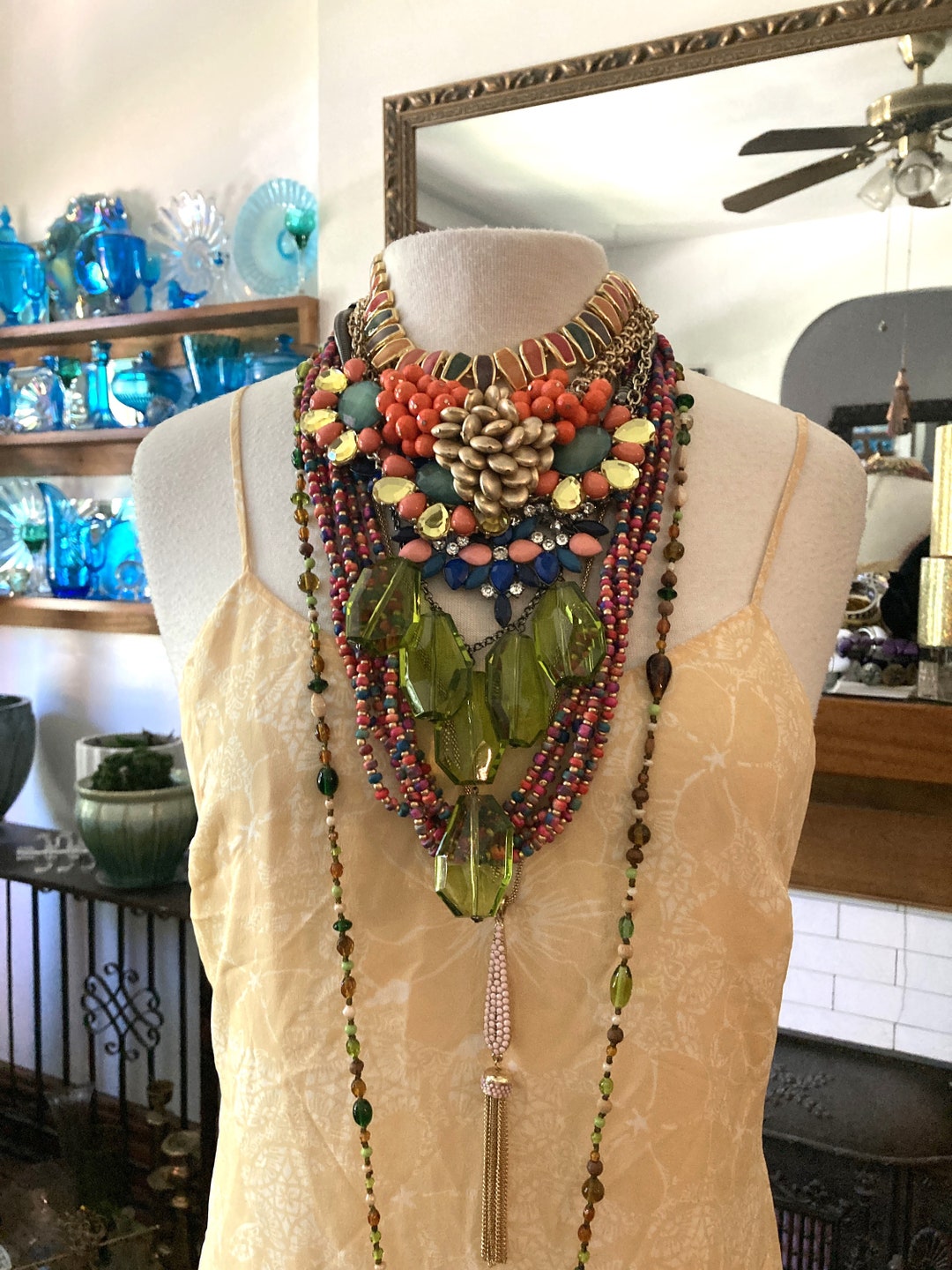8, Layered Necklaces, Multi Colors, Boho Necklace, Iris Apfel, Neck ...
