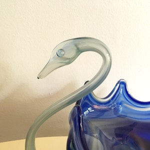 BIG Sooner Art Glass Swan/mid Mod Glass/ Blue Glass Swan/ Hand Blown ...