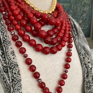 3/ Layered Necklaces/ Red and Gold Necklaces/ Necklace Lot/ Coordinated ...