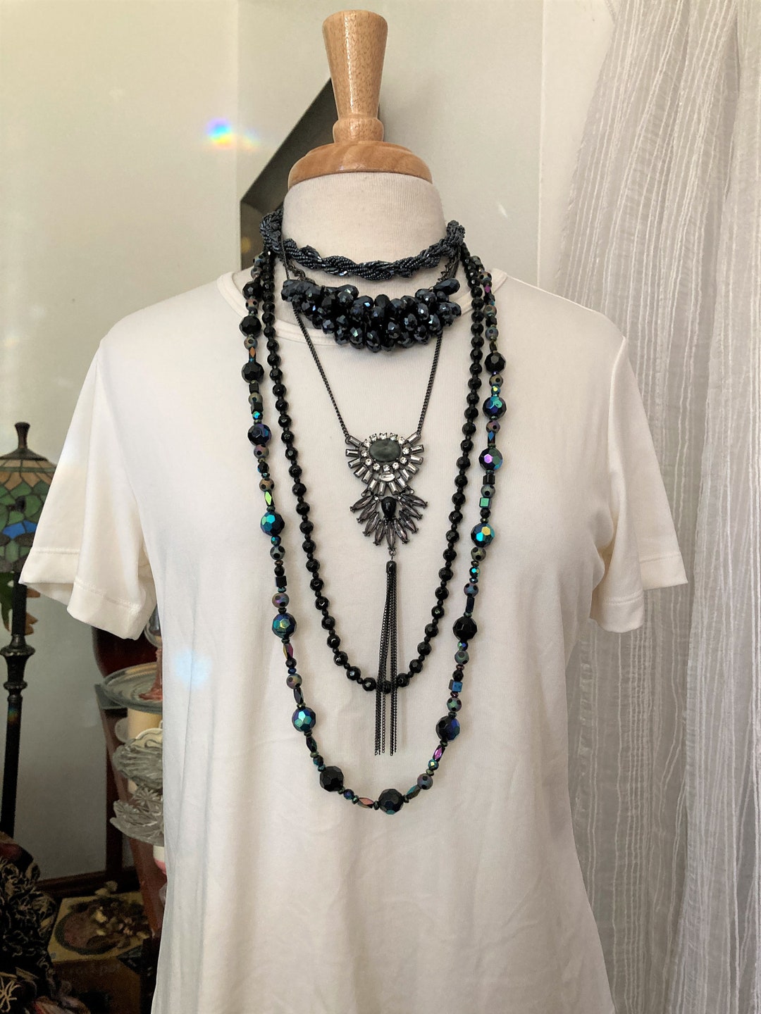 5/ Layered Necklaces / Neck Mess/ Black, Purple, & Silver/ Boho ...