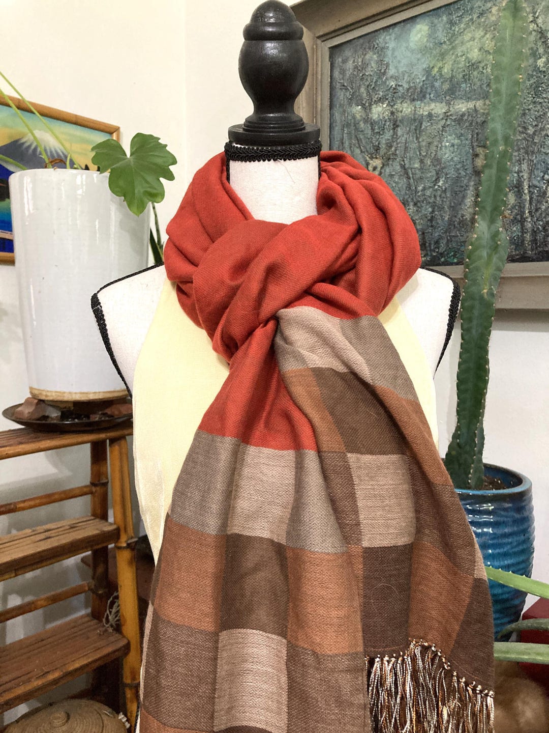 Wool Shawl, Oscar De La Renta , Wool Wrap, Wool Scarf, Burnt Orange ...