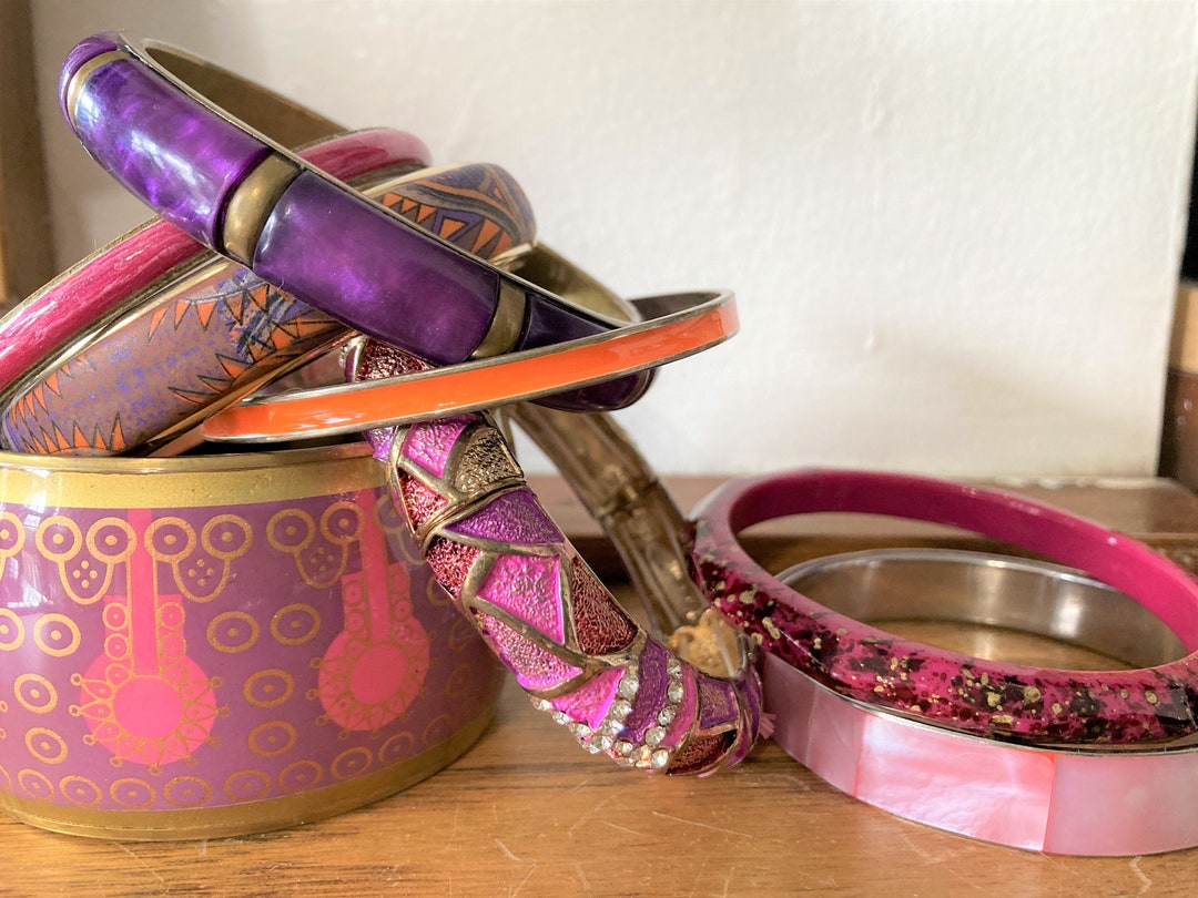 7 /vintage Bangle Stack/iris Apfel, Purple, Pink, Orange Bangles ...