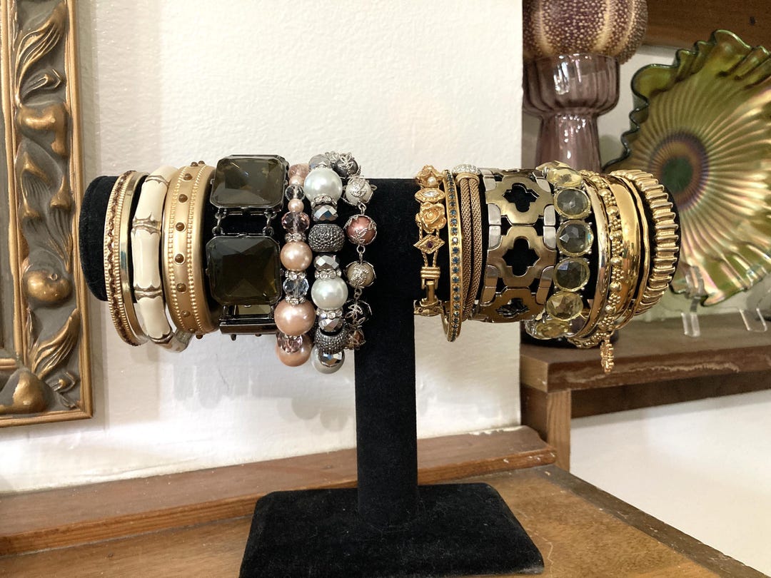 15, Bangle Stack, Pearls, Gold, Crystal, Married Metals, Vintage Monet ...