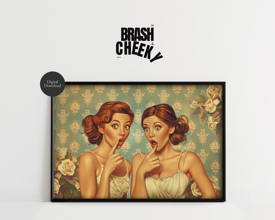 Lady Whispers Bathroom Digital Print, Shocked Women Funny Bathroom ...