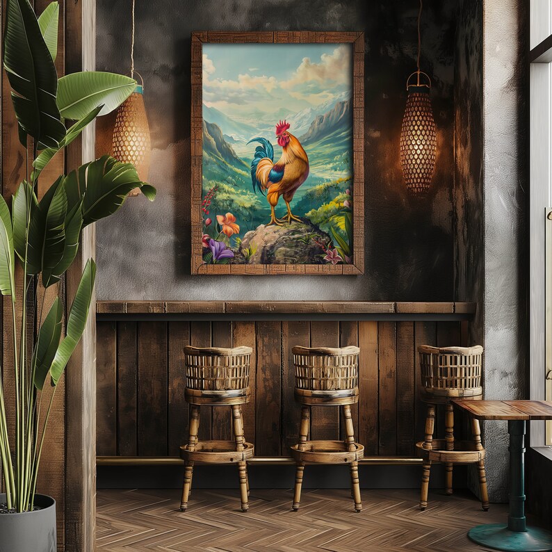 Hawaiian Rooster Mountain Top PRINTABLE, Tropical Chicken Prints ...