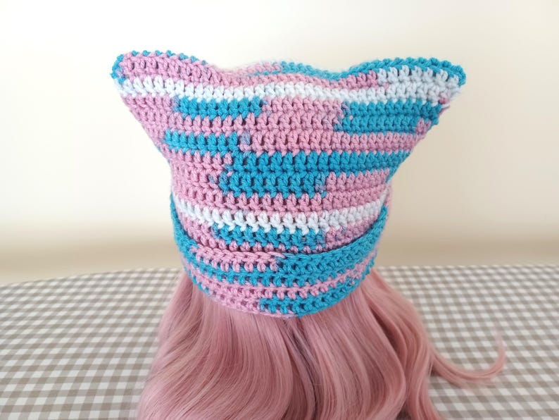 Trans Pride Crochet Cat Ear Beanie - Etsy