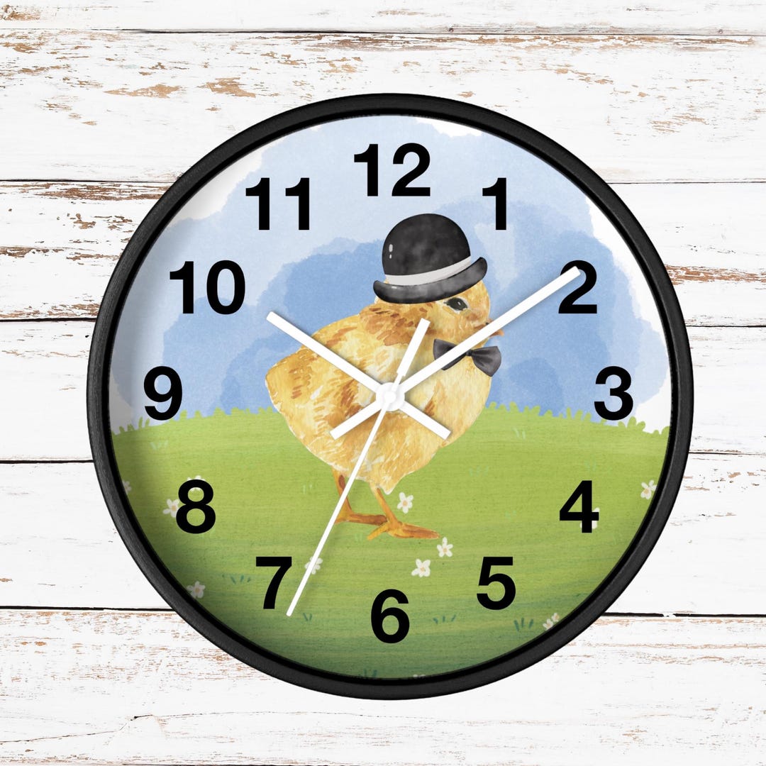 Watercolor Chick Clock, Hen Chick, Farm Theme Nursery Decor, Kitchen ...
