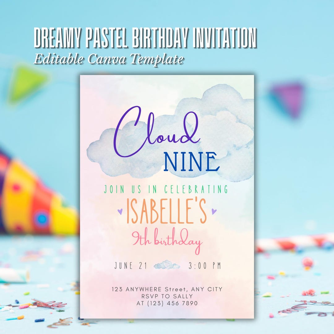 Pastel Rainbow Birthday Invitation Editable, Whimsical Girl Birthday ...