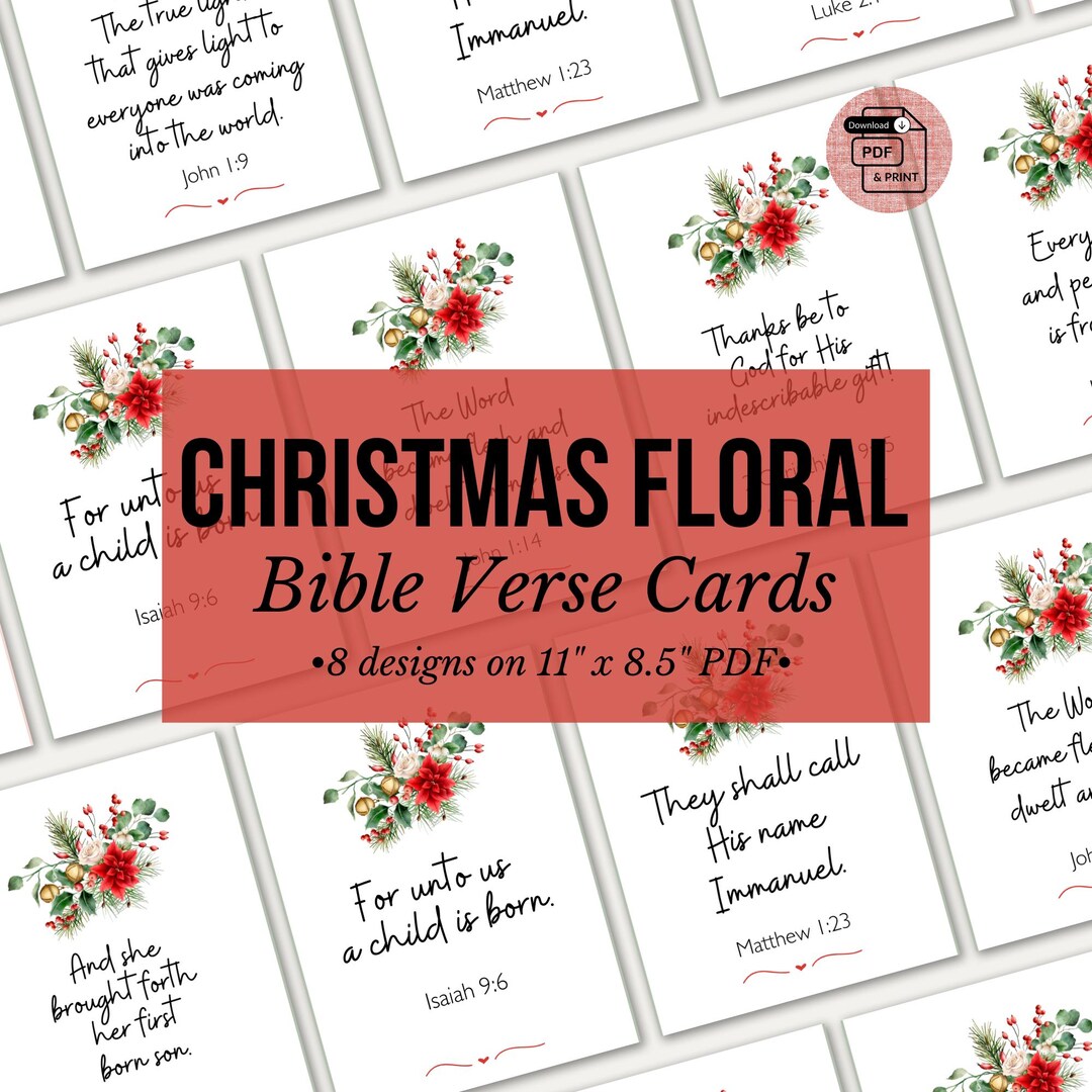 Digital Christmas Floral Bible Verse Card, Faith Inspired Gift Tag ...
