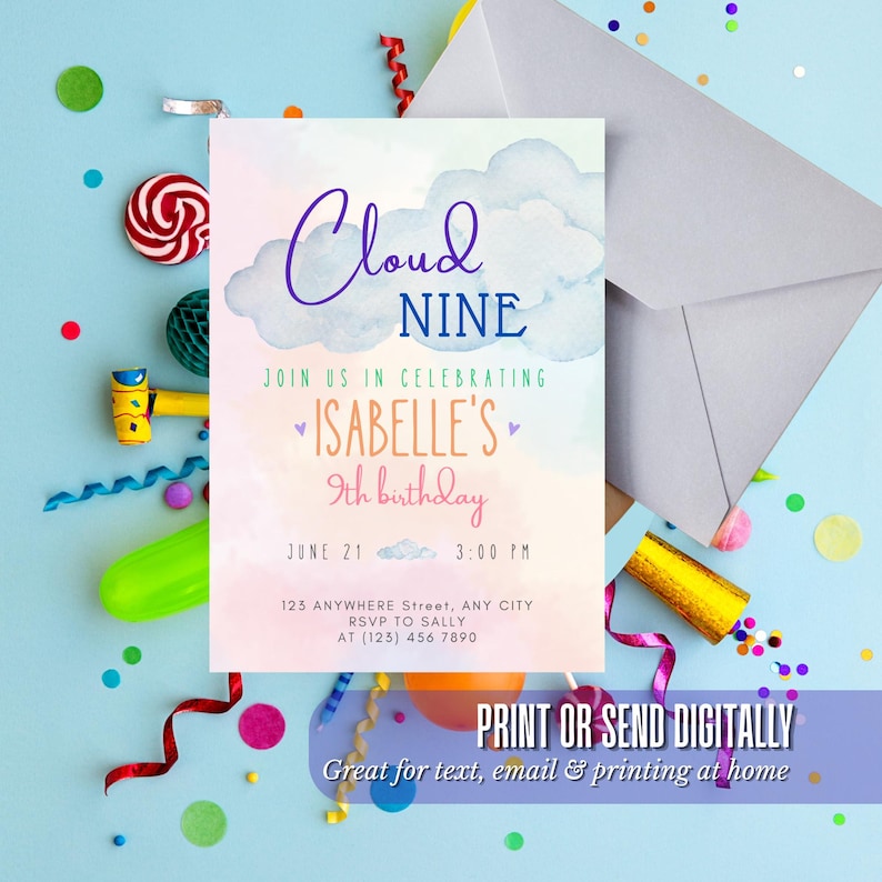 Pastel Rainbow Birthday Invitation Editable, Whimsical Girl Birthday ...