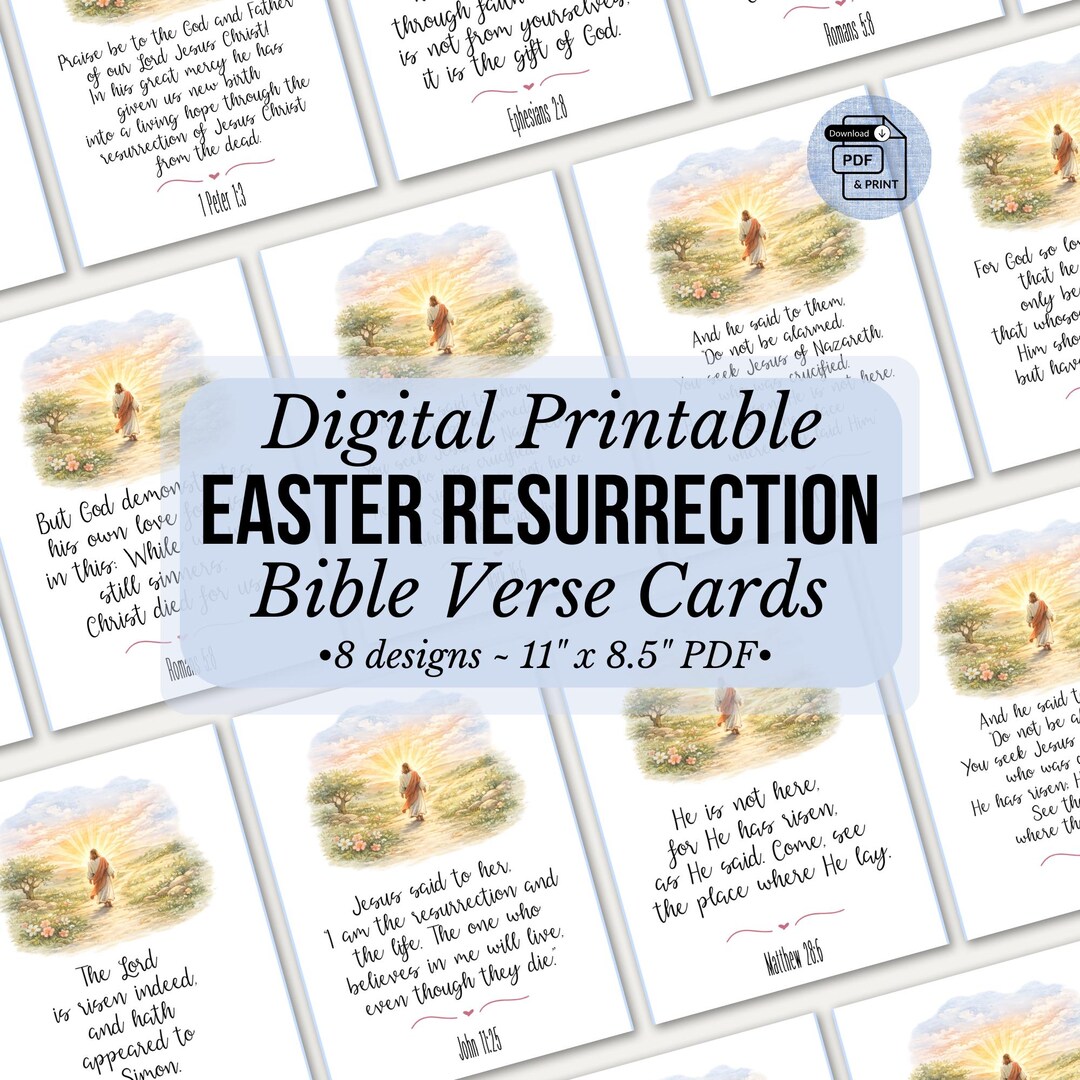 Digital Easter Resurrection Bible Verse Cards, Printable Scripture Holy ...