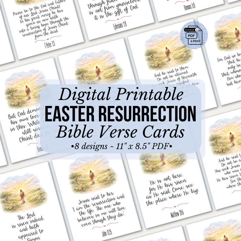Digital Easter Resurrection Bible Verse Cards, Printable Scripture Holy ...