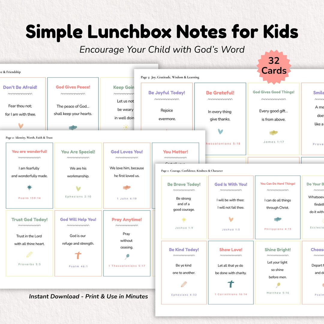 Lunchbox Notes for Kids Christian Printable, Bible Verse Lunch Box ...