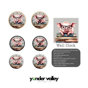 Pig Clock, Pig Glasses, Book Wall Clock, Pig Bathroom Decor, Pig Gift ...