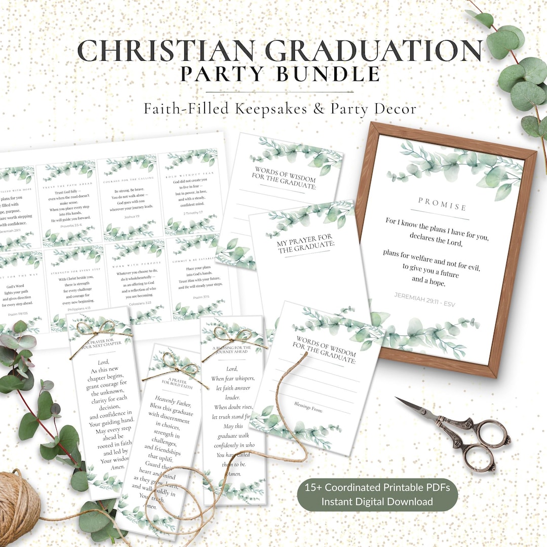 Christian Graduation Party Bundle Printable, Advice Cards, Bible Verse ...