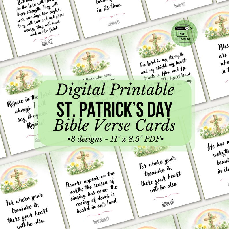Digital Saint Patricks Day Bible Verse Cards, Spring Printable ...