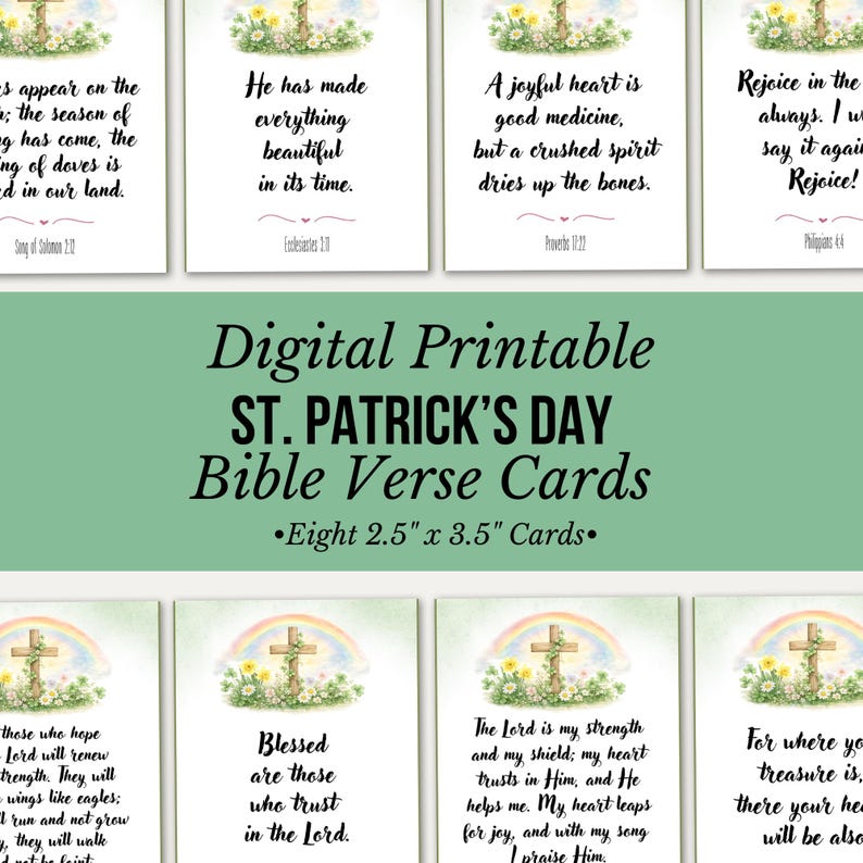 Digital Saint Patricks Day Bible Verse Cards, Spring Printable ...
