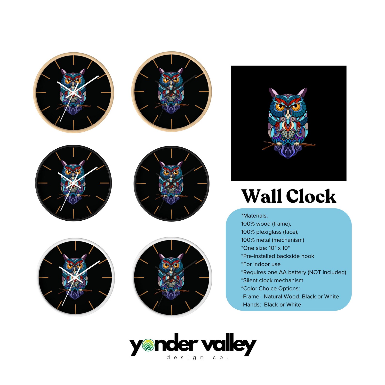 Owl Wall Clock, Owl Theme Classroom, Bird Clock, Funky Wall Clock, Owl ...