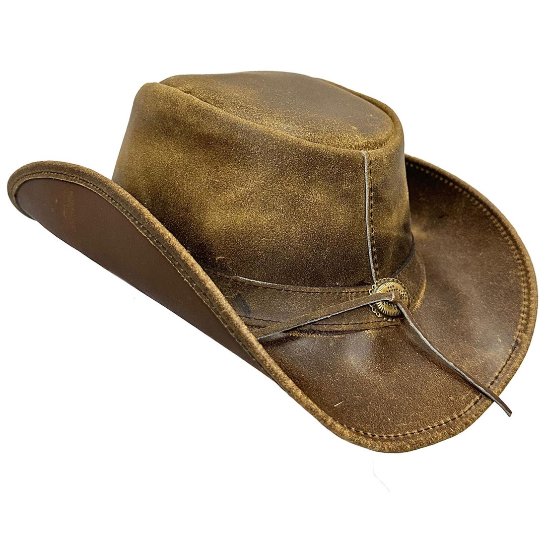 Handmade Real Leather Cowboy Hat for Men and Women Western Style Wide ...
