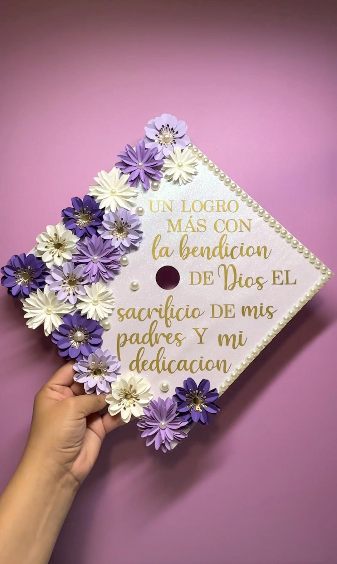 Purple and White Floral Custom Graduation Cap Topper for Graduation ...