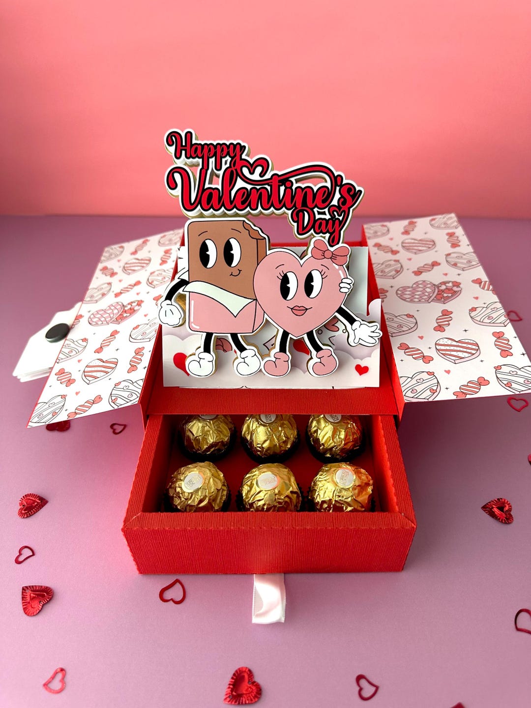 Groovy Valentines Day Paper Gift Box With Chocolate Ferrero, Happy ...