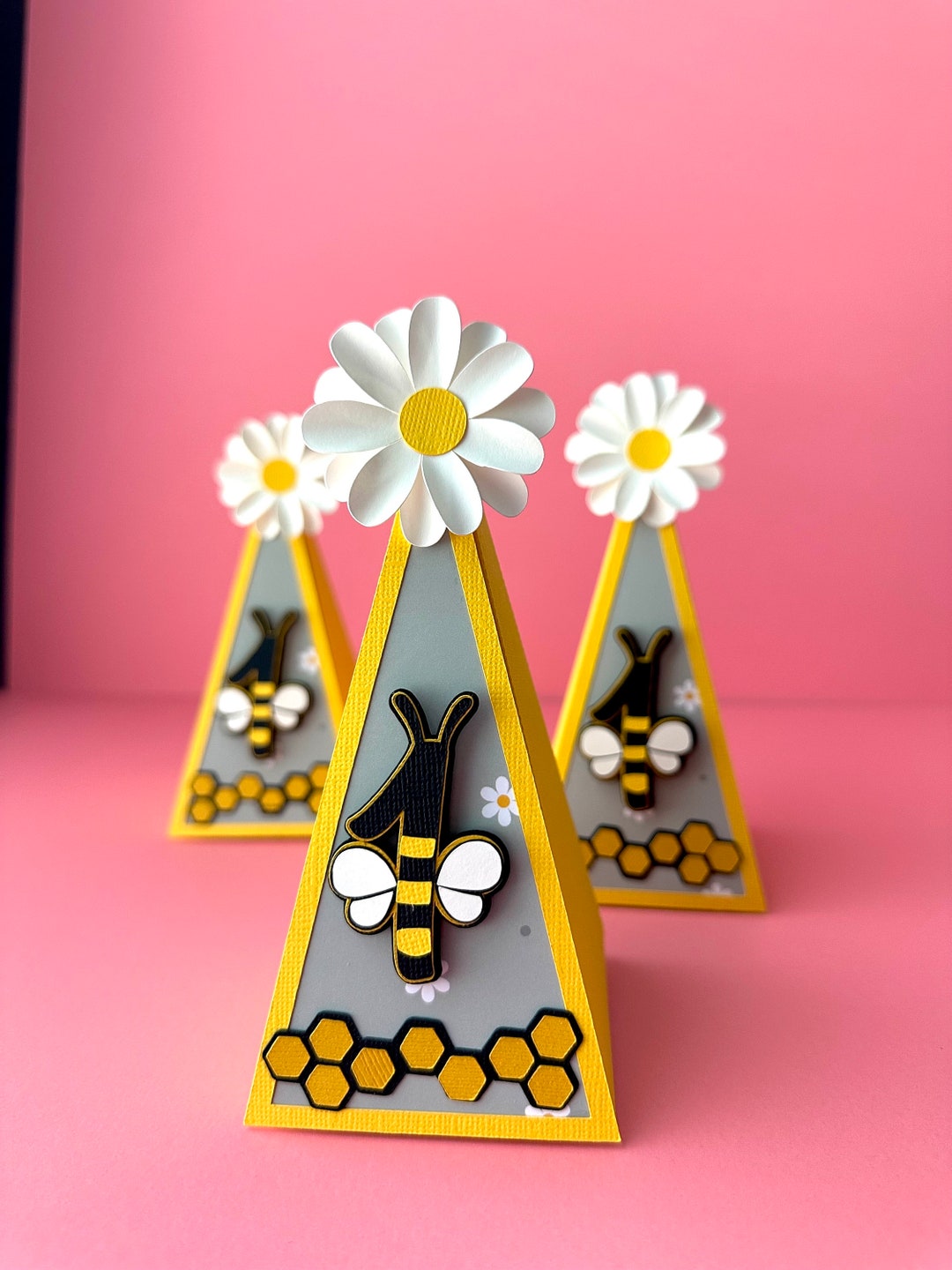 1st Birthday Bumble Bee Theme Party Custom Favor Boxes, Triangle ...