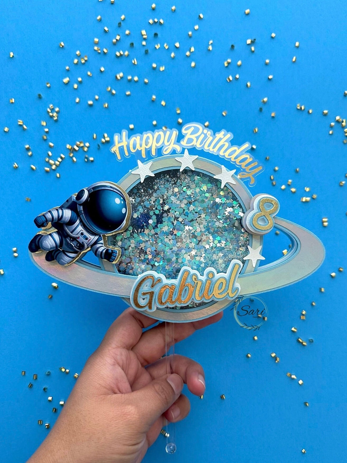 Blue Astronaut Cake Topper, Space Cake Topper, Galaxy Theme, Space ...