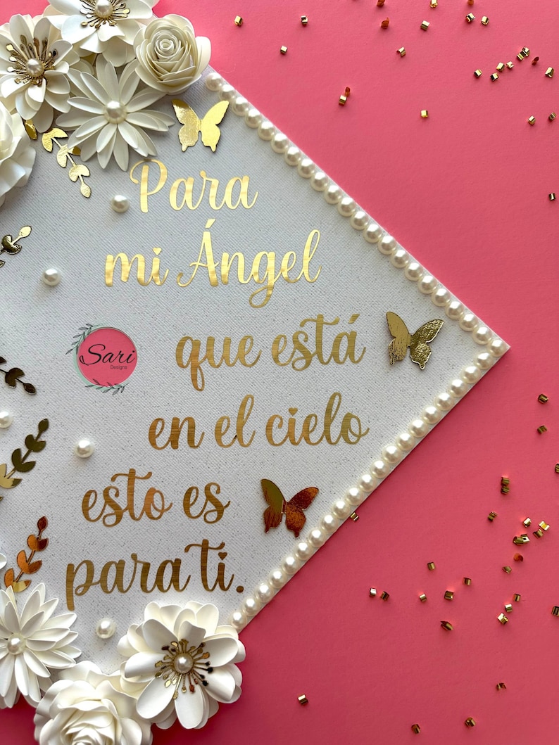 White and Gold Custom Graduation Cap Topper for Graduation With 3D ...