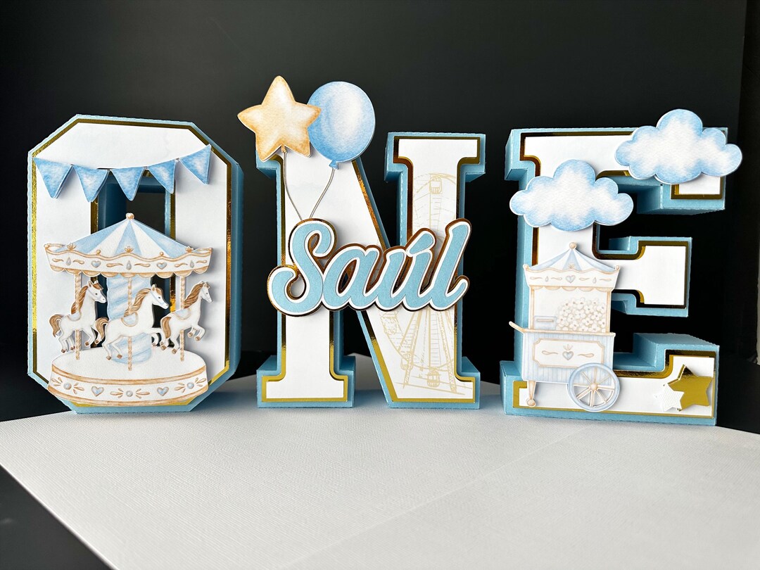 Blue Carousel 3D Letters for Birthday Party Decorations, Treat Table ...