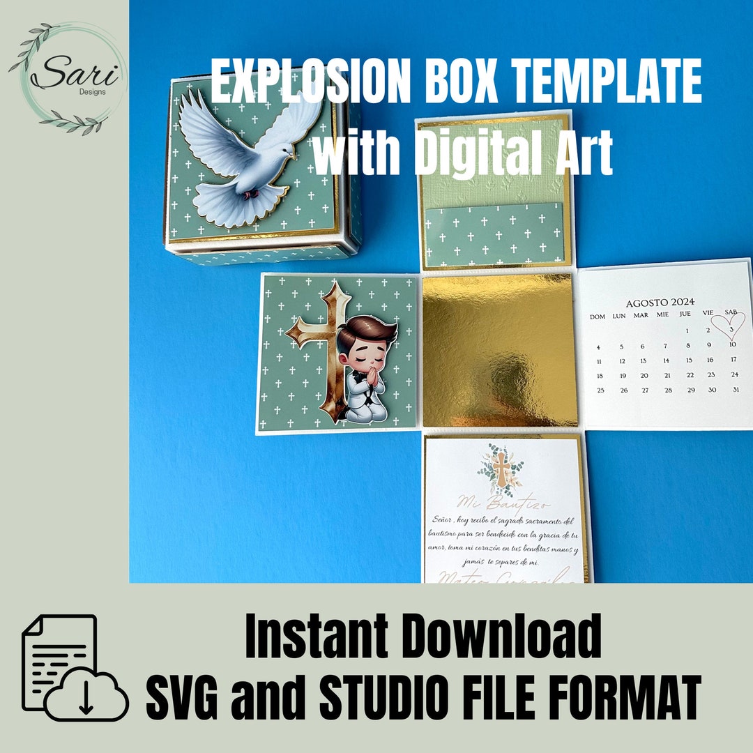 Explosion Box SVG With Digital Art, Gift Box Template for Invitations ...