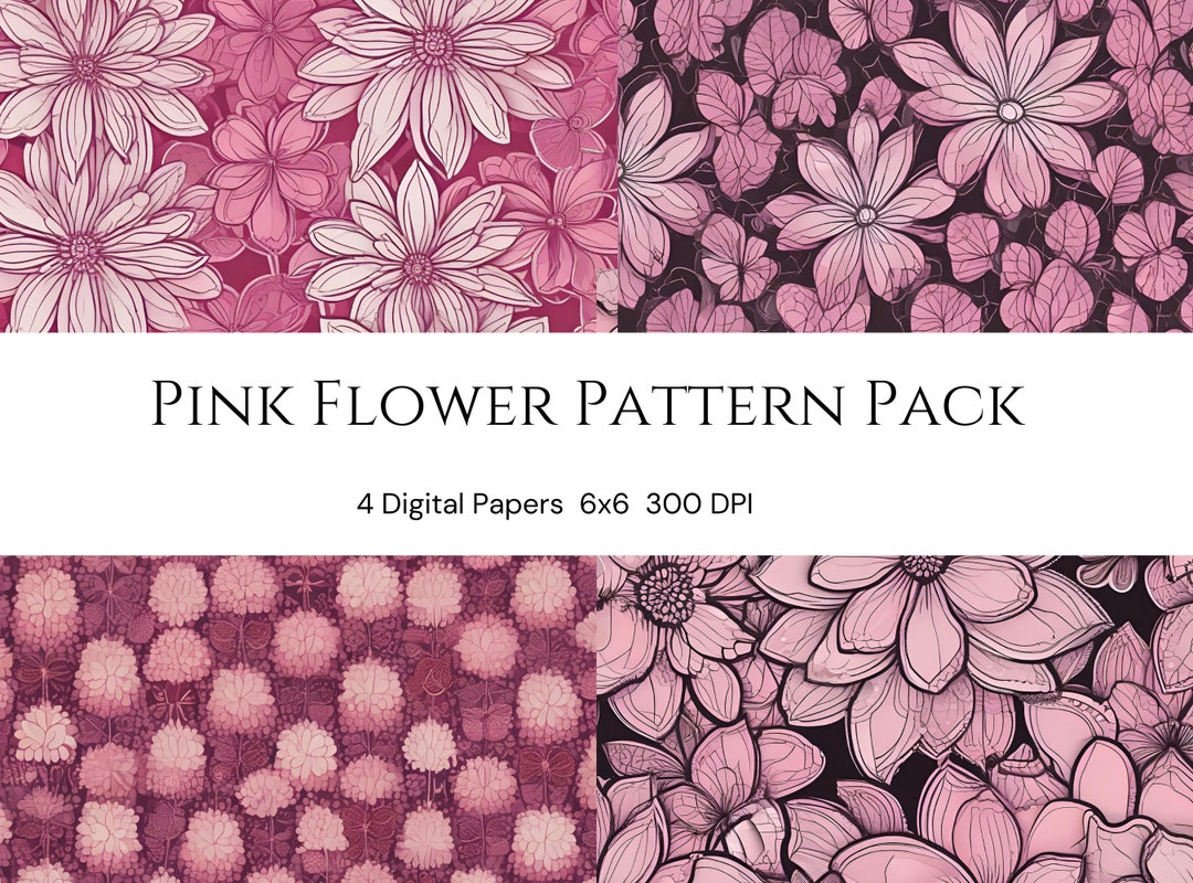 Pink Flower Pattern Paper: Boho Scrapbook Backgrounds (digital Download ...