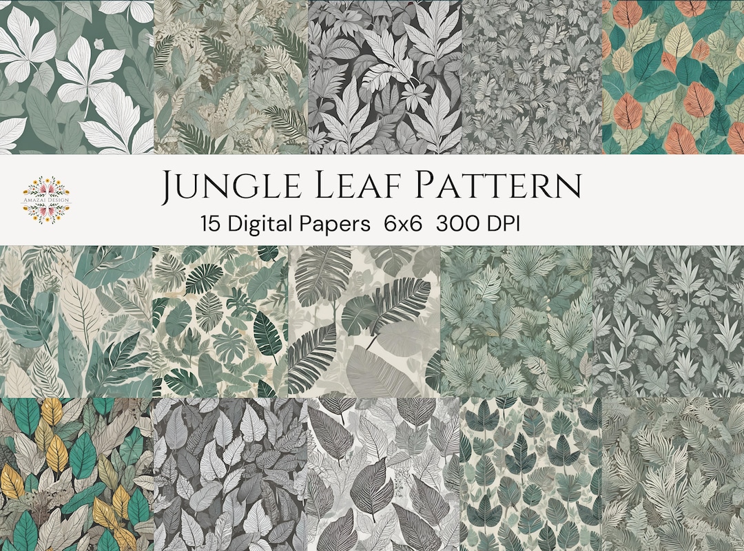 Craft Supplies - Green Jungle Leaf Pattern Print Digital Paper Download ...
