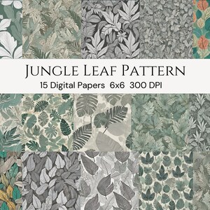 Craft Supplies Green Jungle Leaf Pattern Print Digital Paper Download ...