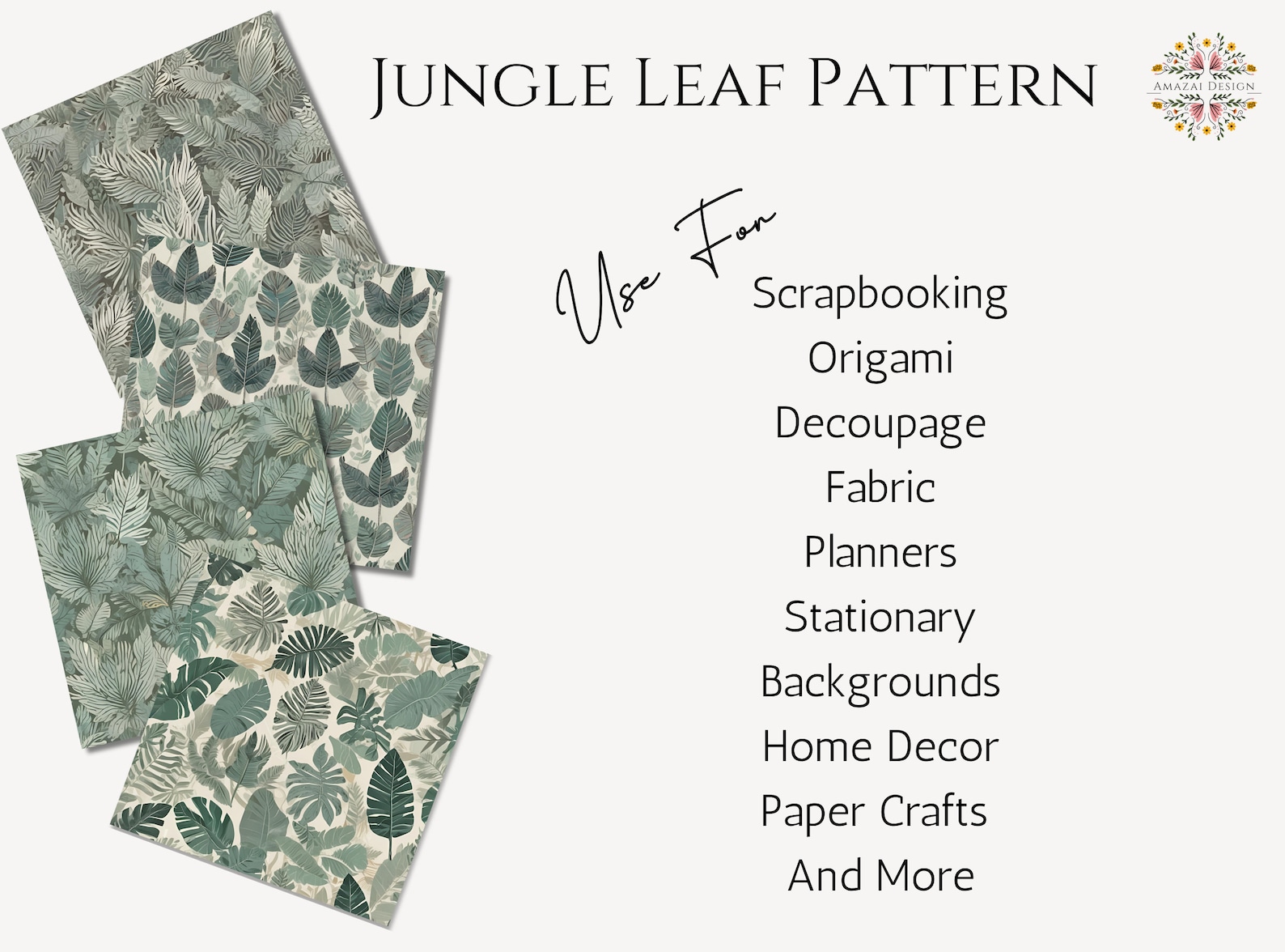 Craft Supplies Green Jungle Leaf Pattern Print Digital Paper Download ...
