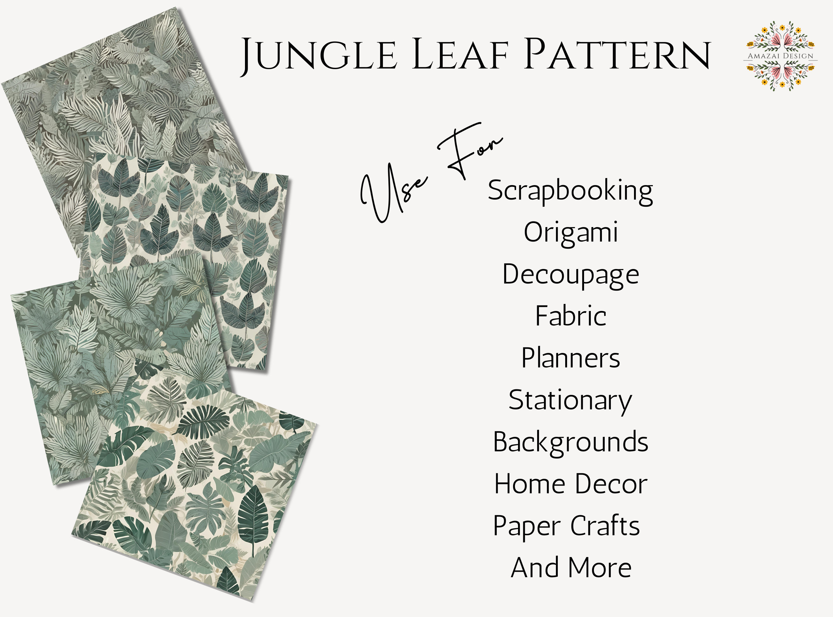 Craft Supplies - Green Jungle Leaf Pattern Print Digital Paper Download ...