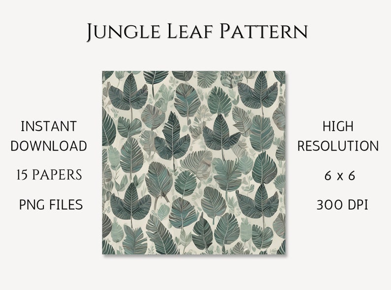 Craft Supplies - Green Jungle Leaf Pattern Print Digital Paper Download ...