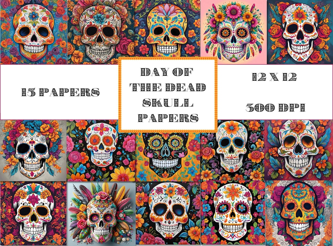Sugar Skull Digital Paper, Day of the Dead Printable (set of 15) - Etsy