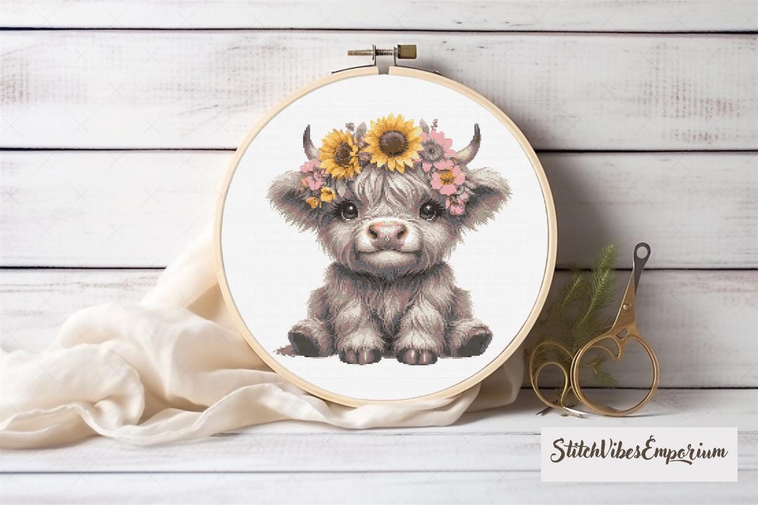 Highland Cow Cross Stitch Pattern PDF Cute Animal Cross Stitch Pattern ...