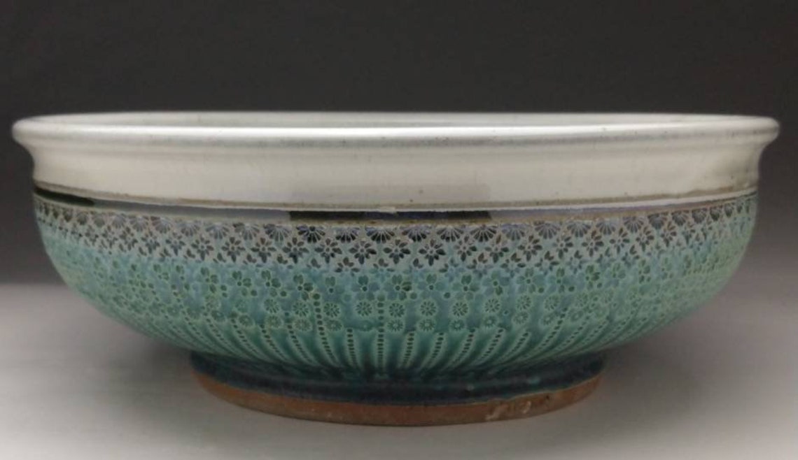 15cm X 40cm Handmade Pottery Vessel Sinks Mishima Stamped Design Aqua ...