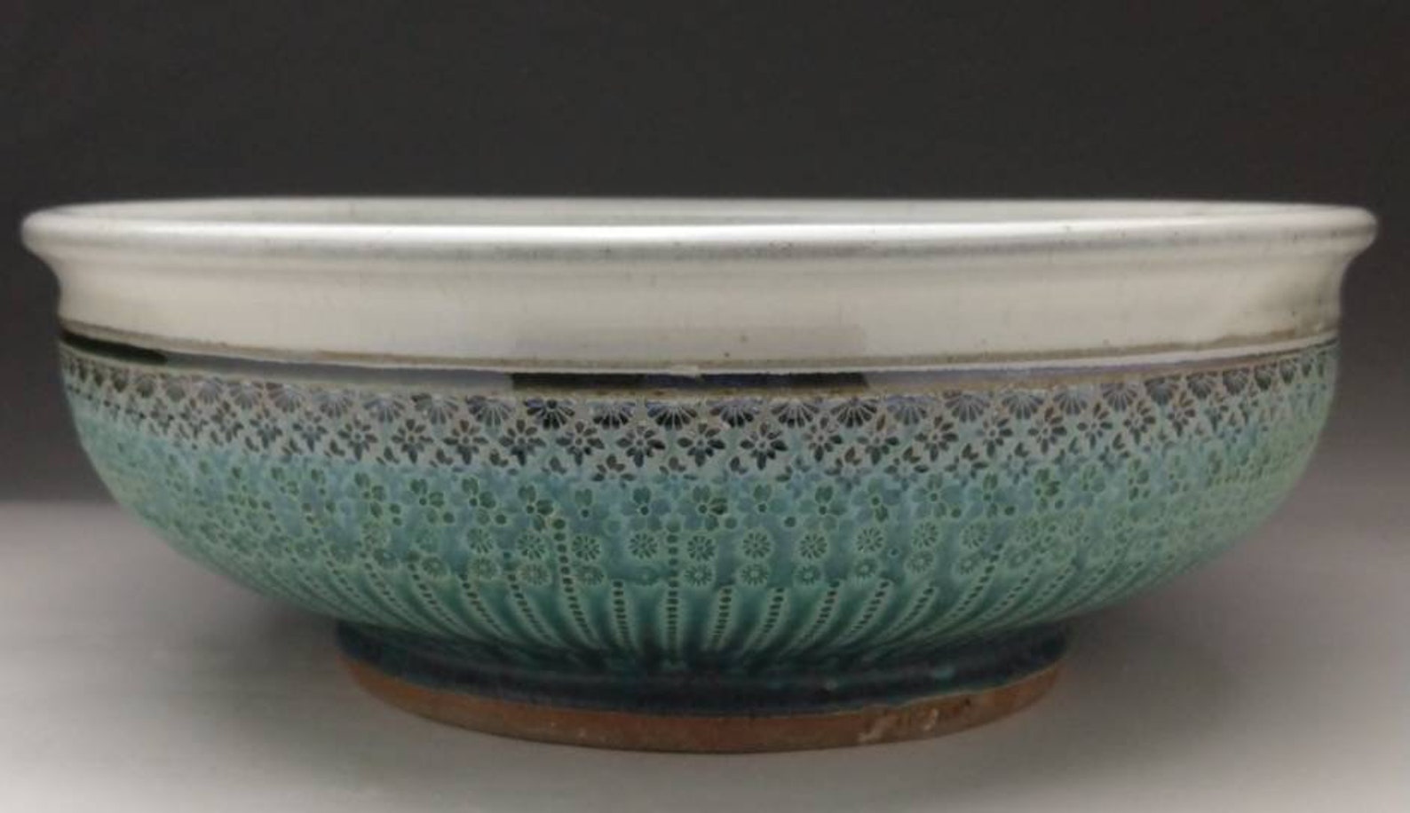 15cm X 40cm Handmade Pottery Vessel Sinks Mishima Stamped Design Aqua ...