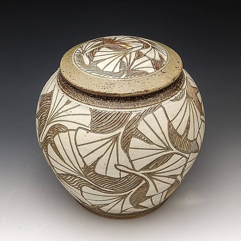 Lidded Funerary Urn With Ginkgo Design - Made to Order - Etsy