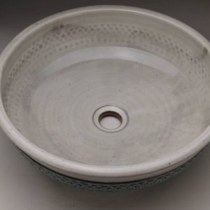 15cm X 40cm Handmade Pottery Vessel Sinks Mishima Stamped Design Aqua ...