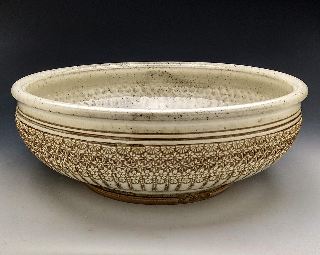 12" Wide by 5" High Handmade Pottery Vessel Sinks Mishima Stamped ...