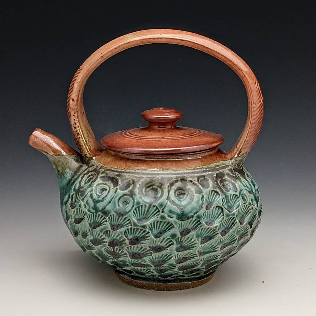 Contemporary Design Teapot - Shino & Aqua Glazed With Seashell Textured ...