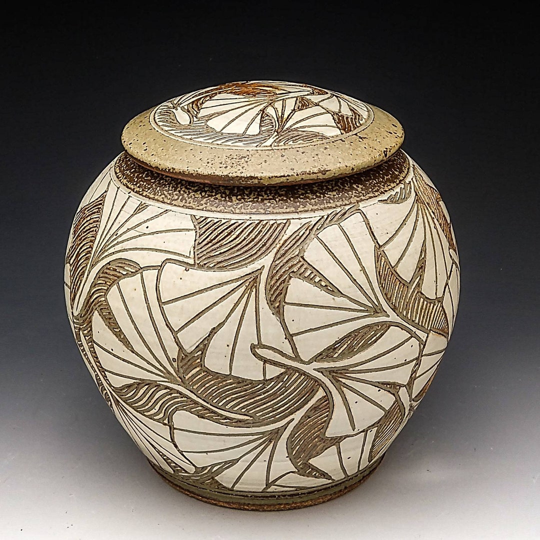 Lidded Funerary Urn With Ginkgo Design - Made to Order - Etsy